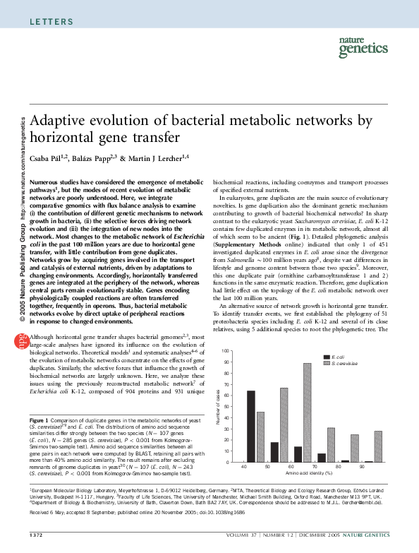 (PDF) Adaptive evolution of bacterial metabolic networks by horizontal ...