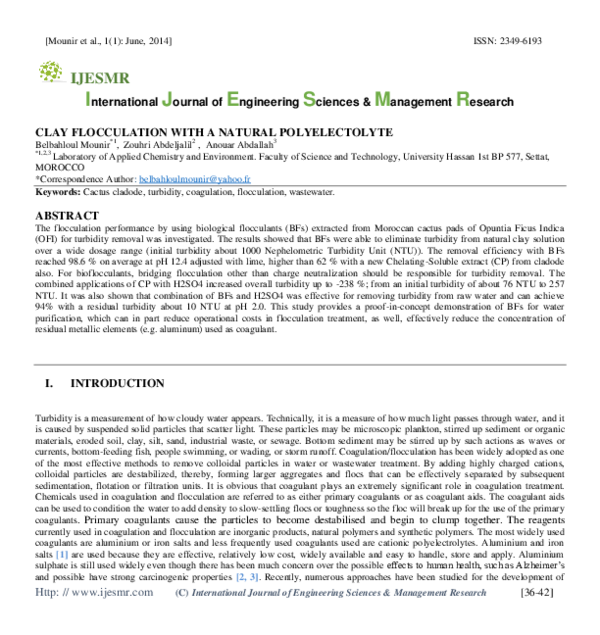 (PDF) CLAY FLOCCULATION WITH A NATURAL POLYELECTOLYTE