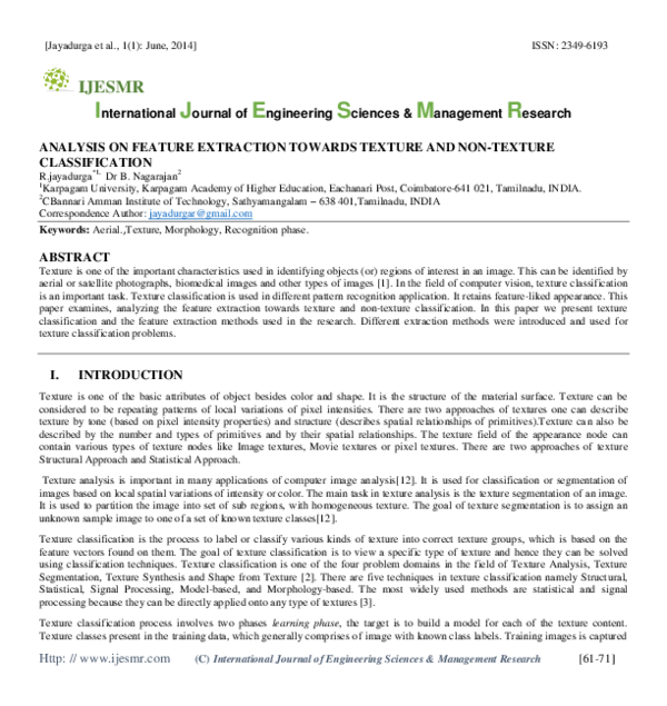 Pdf Analysis On Feature Extraction Towards Texture And Non Texture Classification