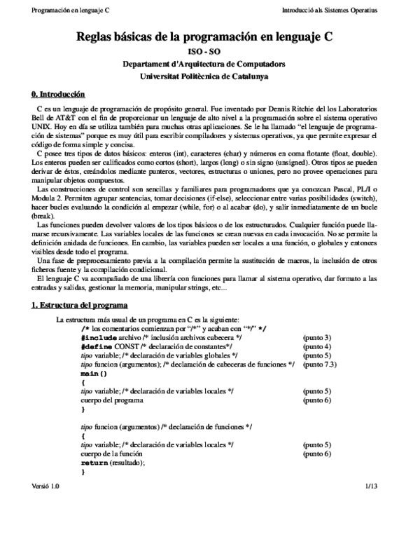 (PDF) Reglas básicas de la programación en lenguaje C