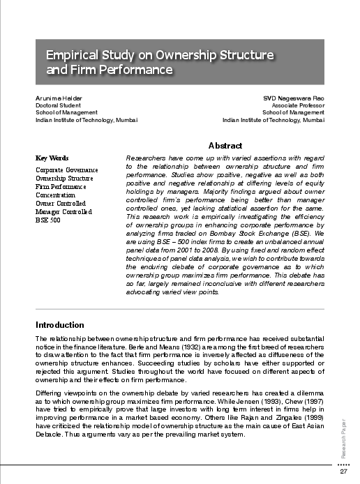 (PDF) Empirical Study on Ownership Structure and Firm Performance