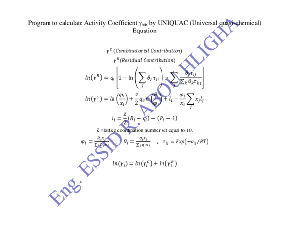 (PDF) UNIQUAC ACTIVITY COEFFICIENT FOR MIXTURE