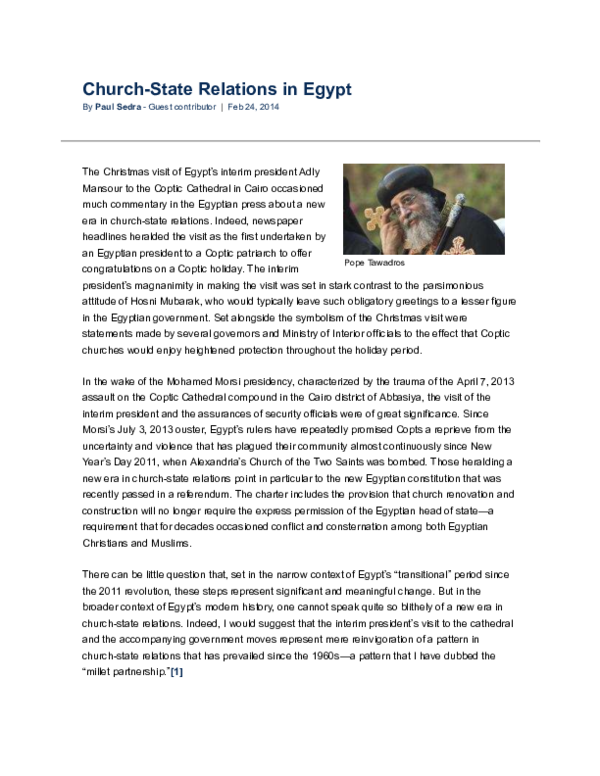 (PDF) Church-State Relations in Egypt