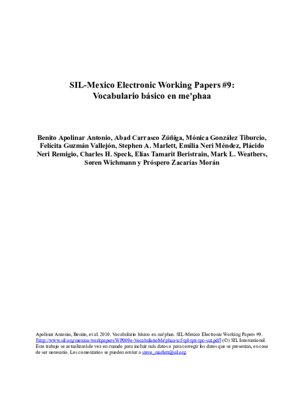(PDF) Apolinar Antonio et al. 2010. SIL-Mexico Electronic Working ...