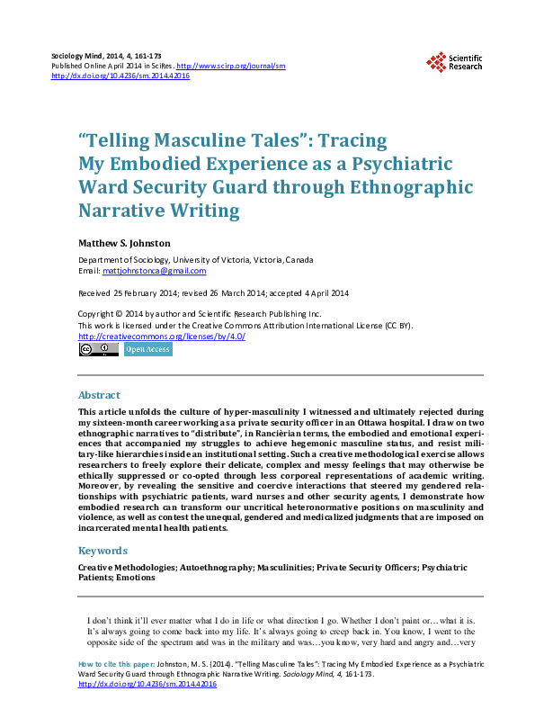 (PDF) “Telling Masculine Tales”: Tracing My Embodied Experience as a ...