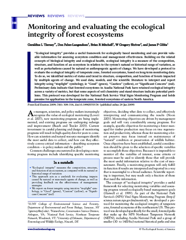 (PDF) Monitoring and evaluating the ecological integrity of forest ...