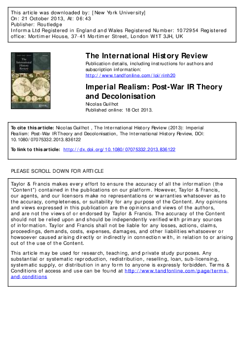 (PDF) Imperial Realism: Post-War IR Theory and Decolonisation