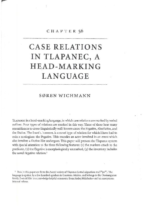 Wichmann, Søren. 2009. Case relations in a head-marking language: verb ...