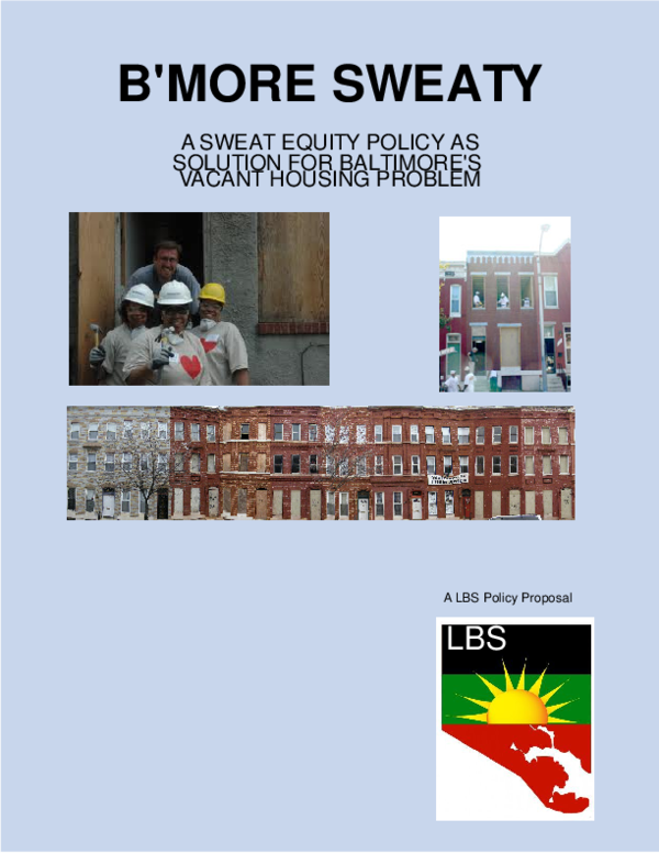 (PDF) B'More Sweaty- Using Sweat Equity to Solve Baltimore's Vacant ...