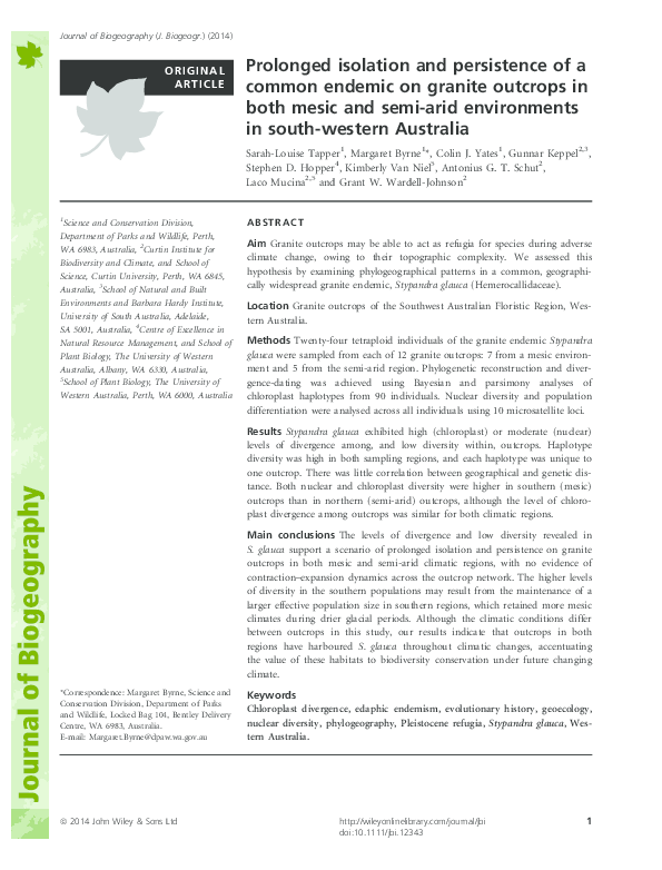 (PDF) Prolonged isolation and persistence of a common endemic on ...