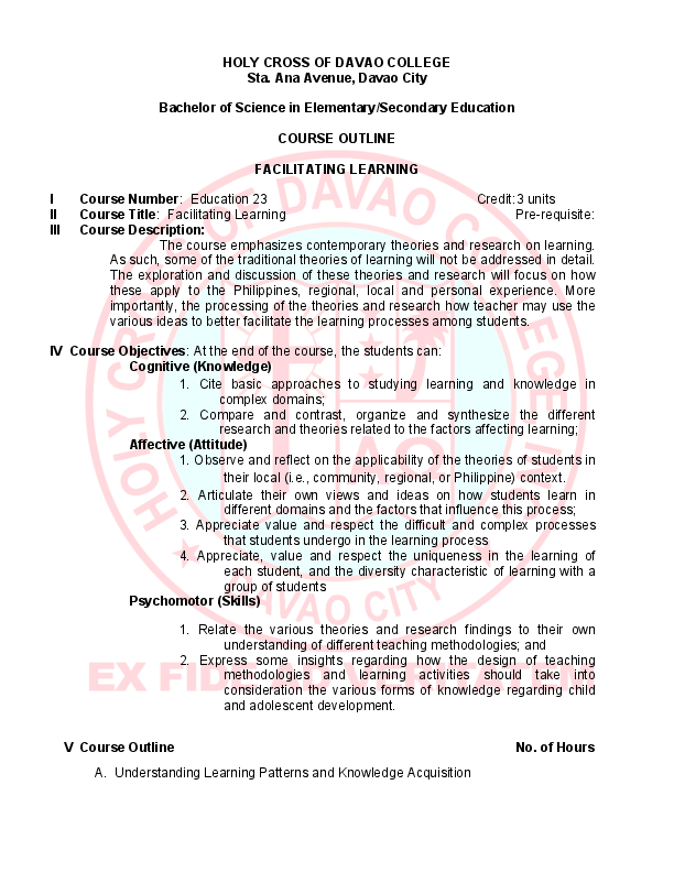 (PDF) Course Title: Facilitating Learning Pre-requisite