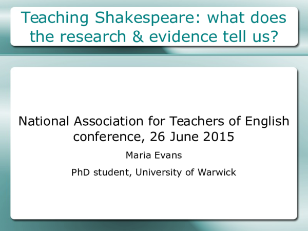 (PPT) Teaching Shakespeare: what does the research and evidence suggest?
