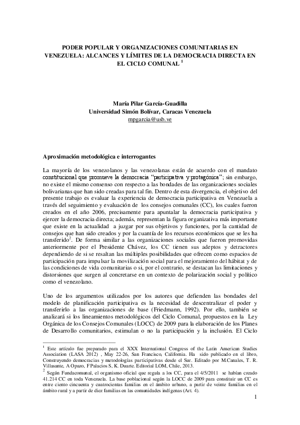 (PDF) Poder Popular y Organizaciones Comunitarias en Venezuela ...