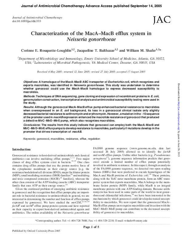(PDF) Characterization of the MacA-MacB efflux system in Neisseria ...