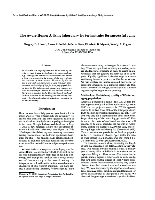(PDF) The aware home: A living laboratory for technologies for ...