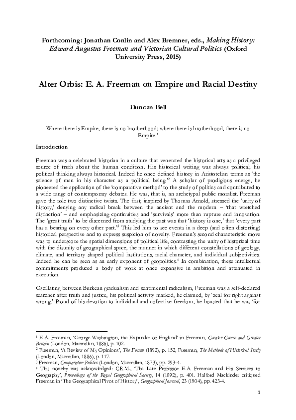 (PDF) "Alter Orbis: E. A. Freeman on Empire and Racial Destiny" in Jon ...