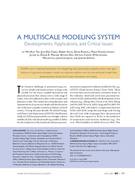 (PDF) NASA's new modeling framework for integrating cloud processes ...