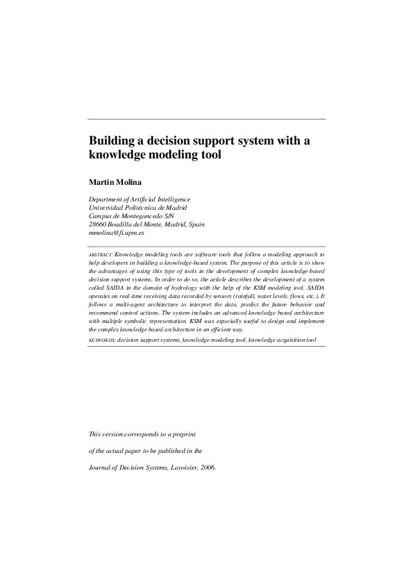 (PDF) Building a decision support system with a knowledge modeling tool