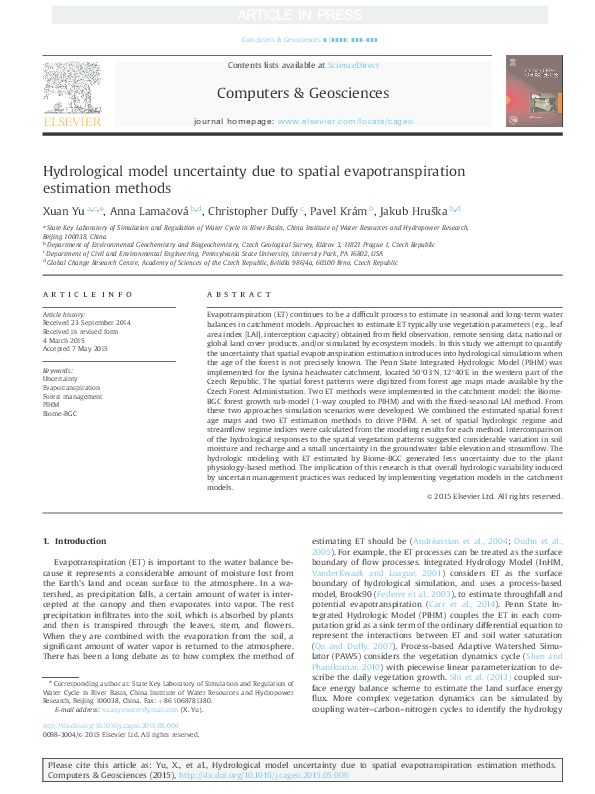 (PDF) Hydrological model uncertainty due to spatial evapotranspiration estimation methods