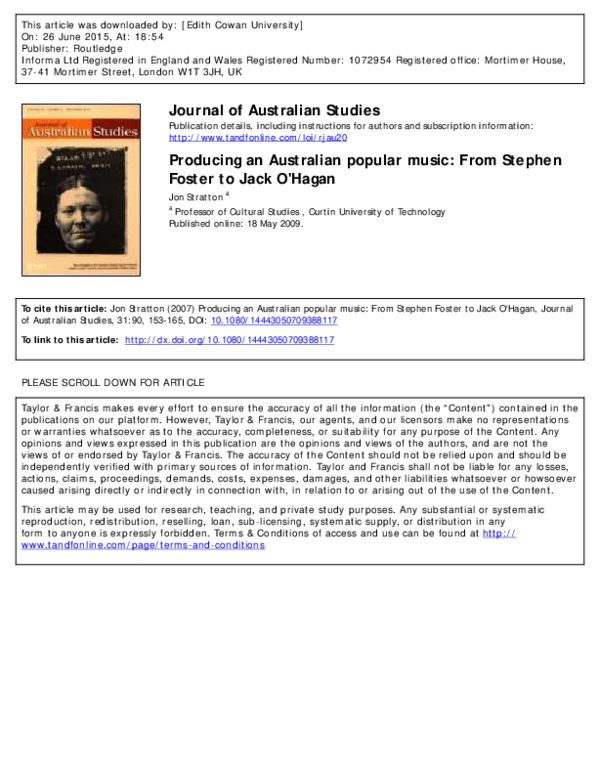 (PDF) Producing an Australian Popular Music: From Stephen Foster to ...