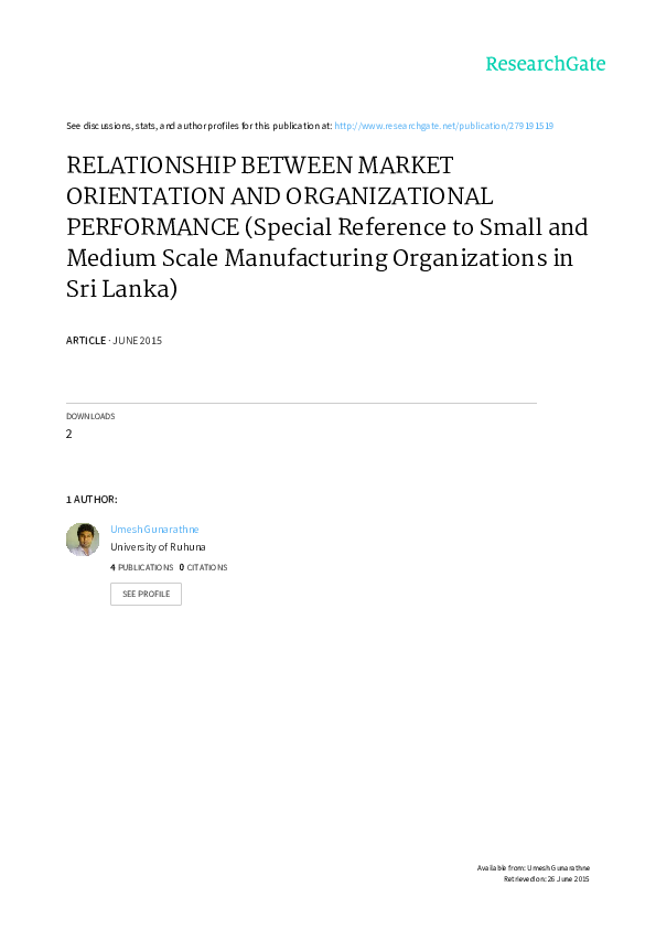 (PDF) RELATIONSHIP BETWEEN MARKET ORIENTATION AND ORGANIZATIONAL PERFORMANCE (Special Reference ...