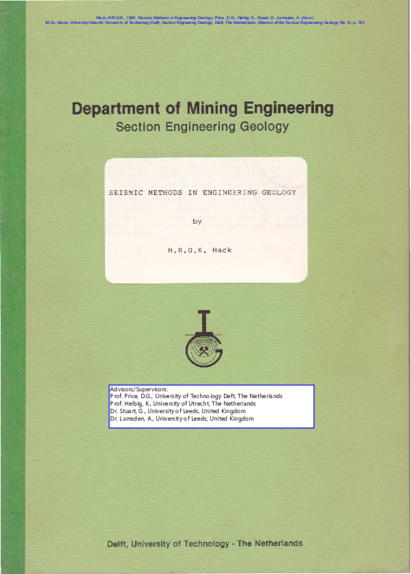 (PDF) Seismic methods in engineering geology