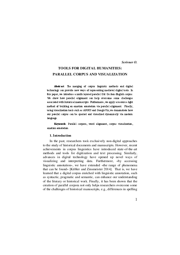 Tools for Digital Humanities: Parallel Corpus and Visualization