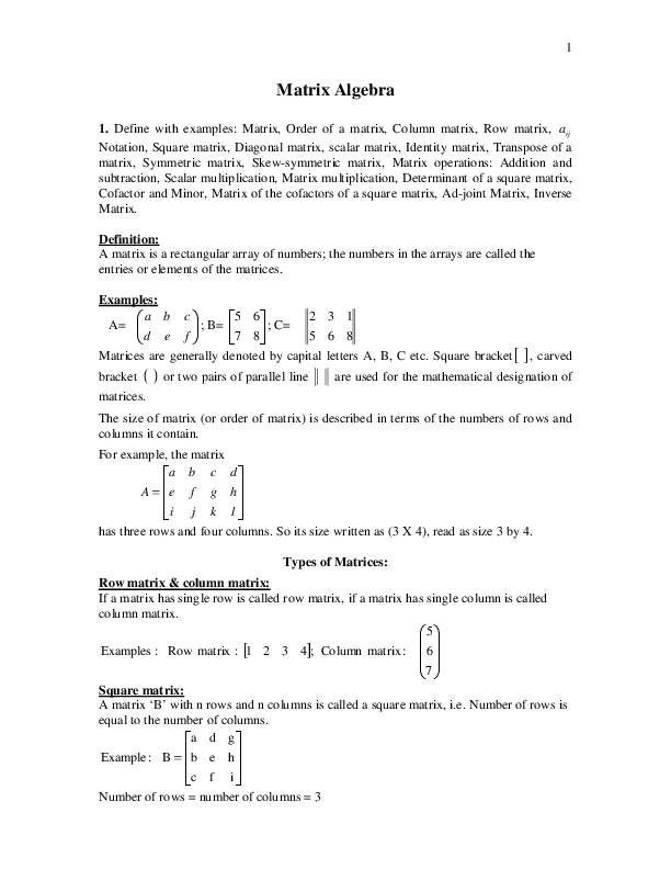 (PDF) Matrix Algebra
