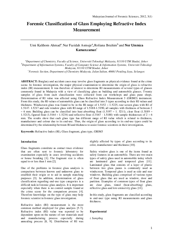 (PDF) Forensic Classification of Glass Employing Refractive Index ...