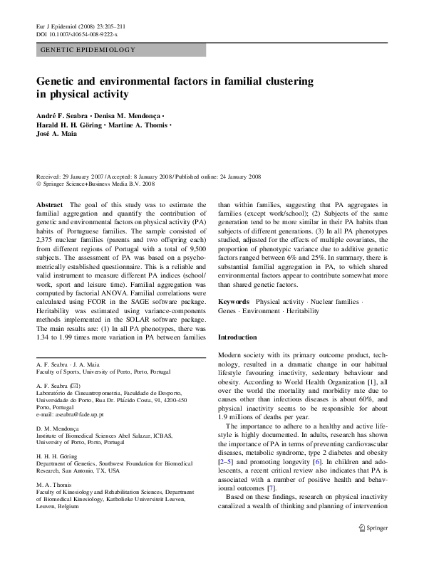 (PDF) Genetic and environmental factors in physical activity