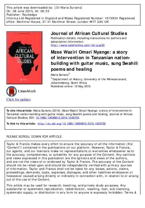 (PDF) Mzee Waziri Omari Nyange: a Story of Intervention in Tanzanian ...