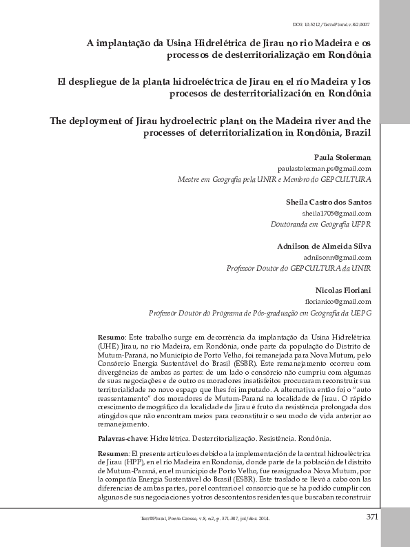 (PDF) A implantação da Usina Hidrelétrica de Jirau no rio Madeira e os ...