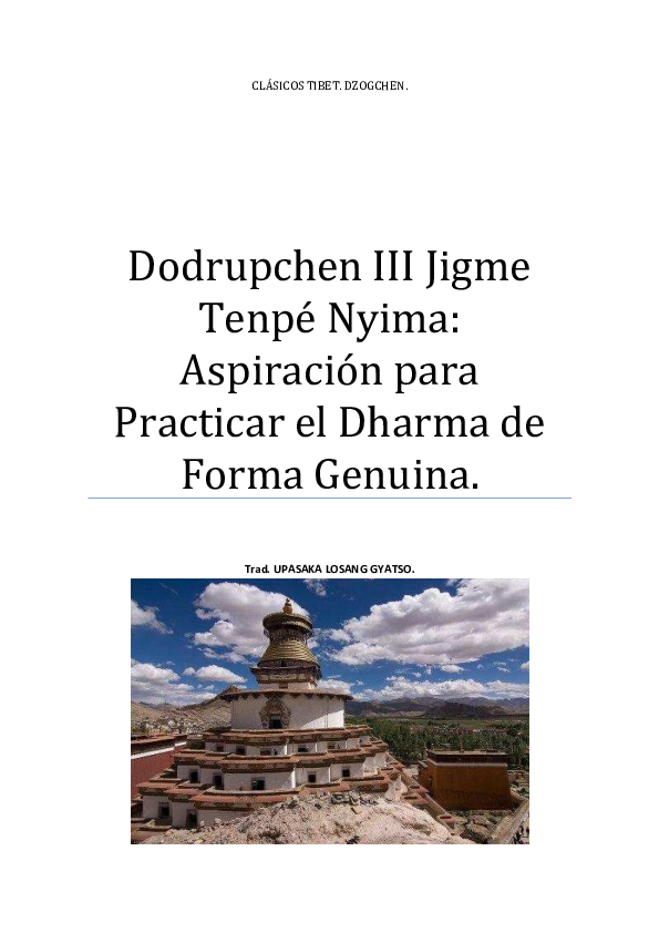 (PDF) Dodrupchen III Jigme Tenpé Nyima: Aspiración para Practicar el ...