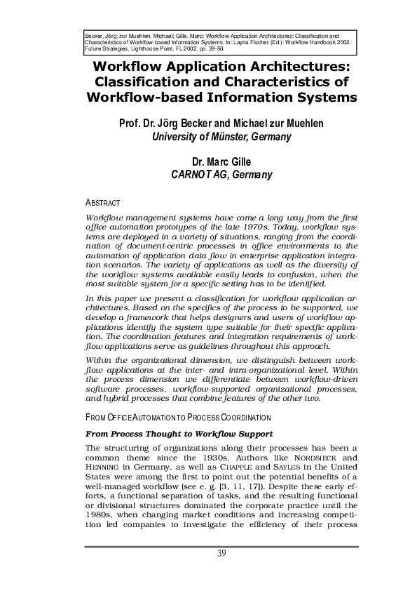 (PDF) Workflow application architectures: classification and characteristics of workflow-based ...