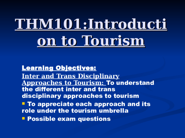 (PPT) Introduction to Tourism - Lesson 4