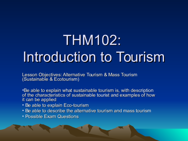 (PPT) Introduction to Tourism - Lesson 10