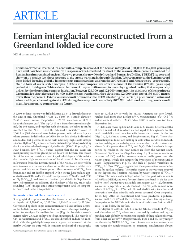 (PDF) Eemian interglacial reconstructed from a Greenland folded ice core