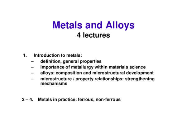 (PDF) Metals and Alloys 4 lectures