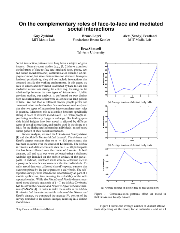 (PDF) On the complementary roles of face-to-face and mediated social ...