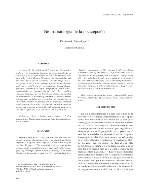 (PDF) Neurofisiología de la nocicepción