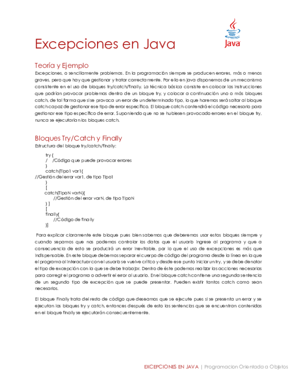 (PDF) Excepciones en Java