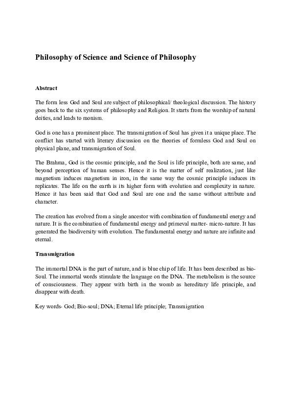 (DOC) Philosophy of Science and Science of Philosophy