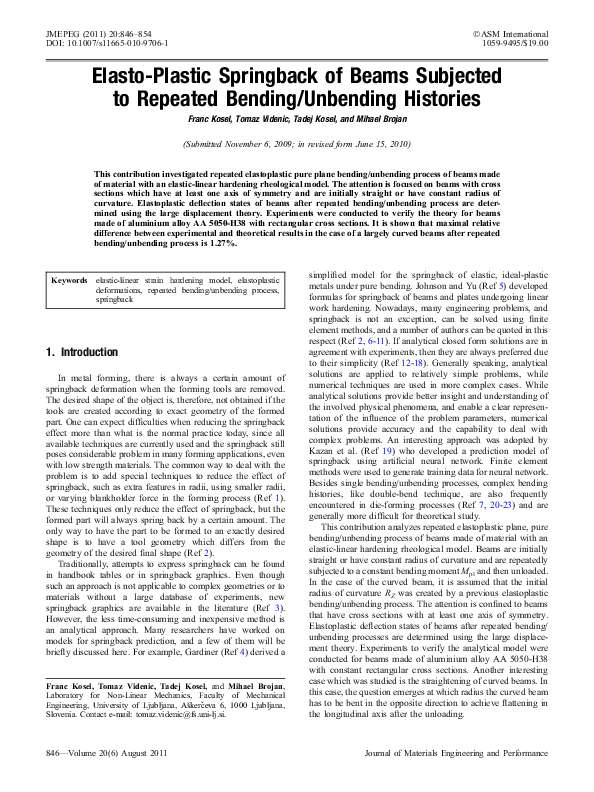 (PDF) Elasto-Plastic Springback of Beams Subjected to Repeated Bending ...
