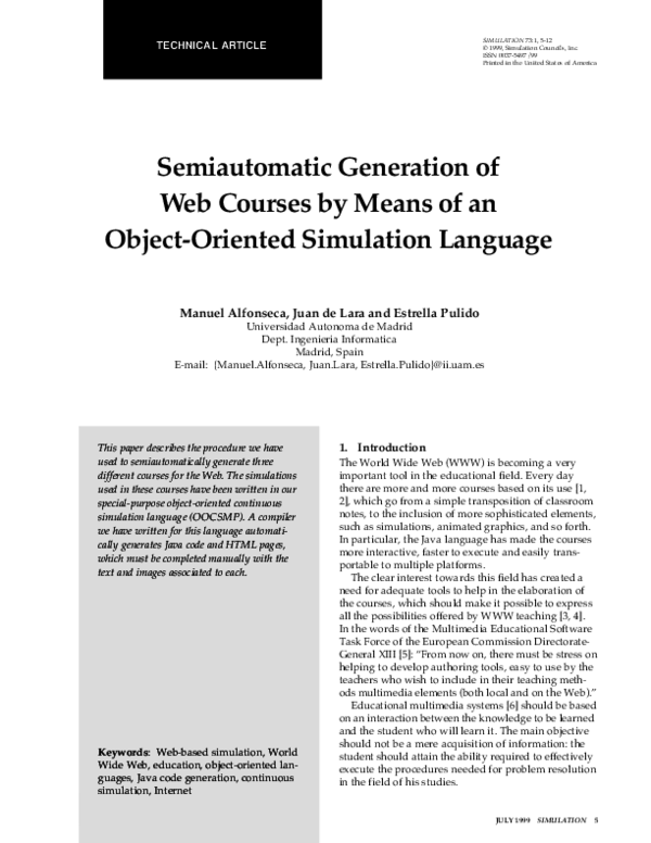 Pdf Semiautomatic Generation Of Web Courses By Means Of An Object