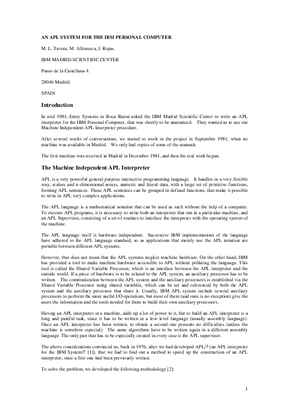 (PDF) An APL System for the IBM Personal Computer