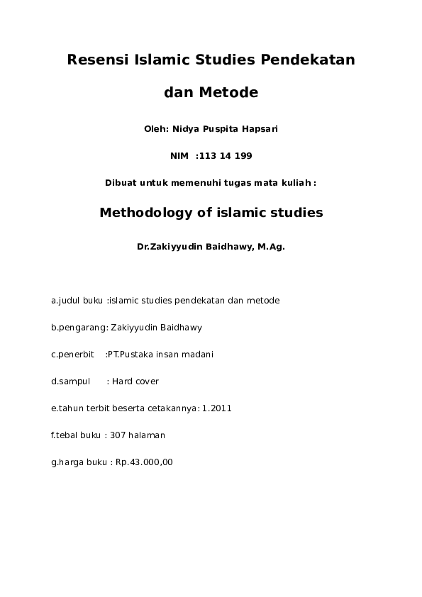 (DOC) resensi buku islamic pendekatan dan metodologi