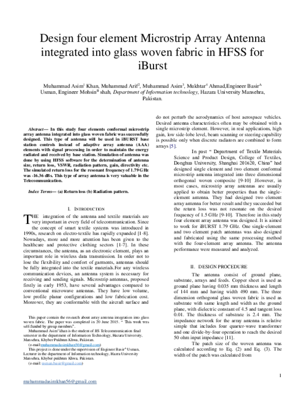 Pdf Design Four Element Microstrip Array Antenna