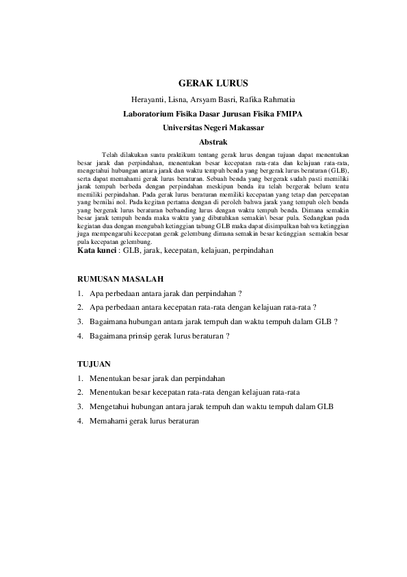 (PDF) LAPORAN GERAK LURUS BERATURAN