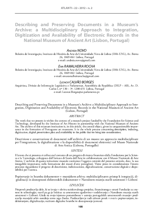 (PDF) Describing and preserving documents in a museum’s archive: a ...