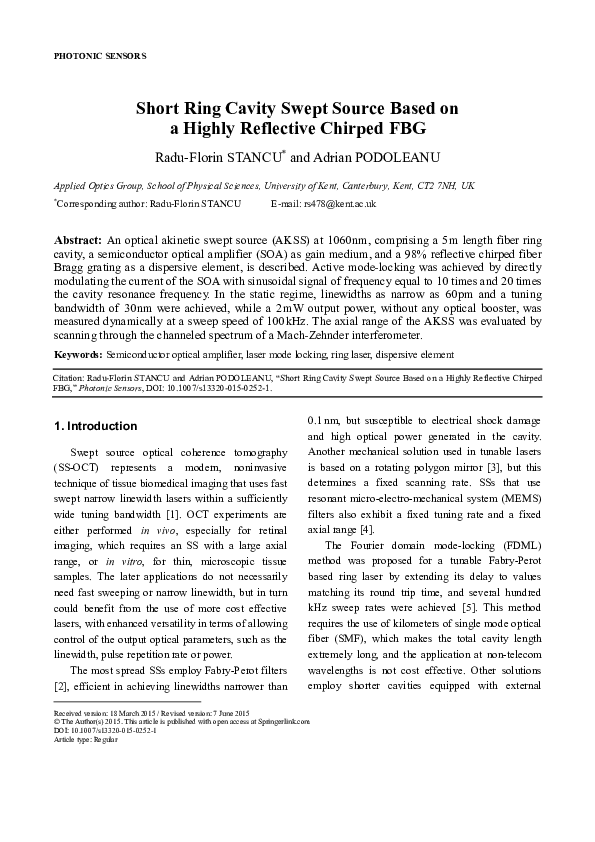 (PDF) Short ring cavity swept source based on a highly reflective ...